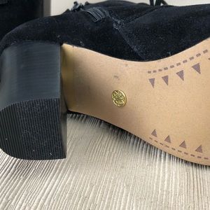 XOXO | Shoes | Xoxo Black Faux Suede Peep Toe Tie Up Block Heels | Poshmark